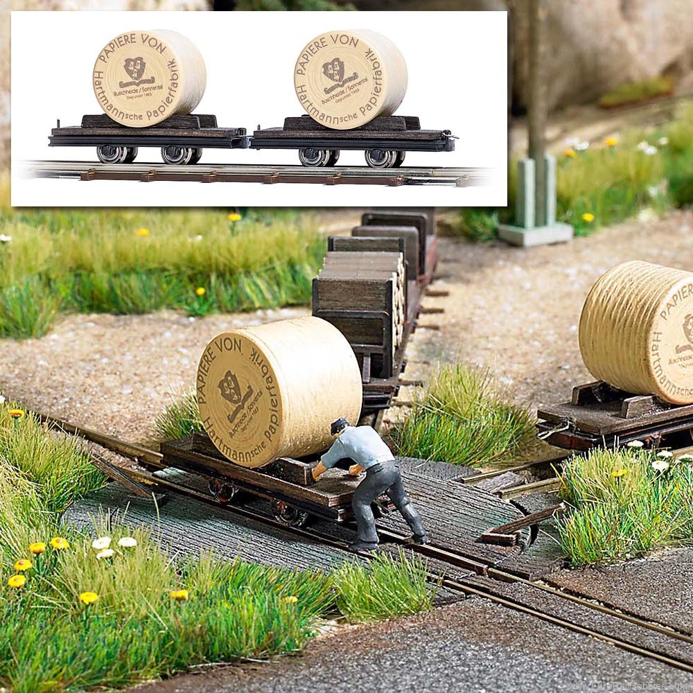 Busch 12213 HO Two Flat Wagons with Paper Rolls