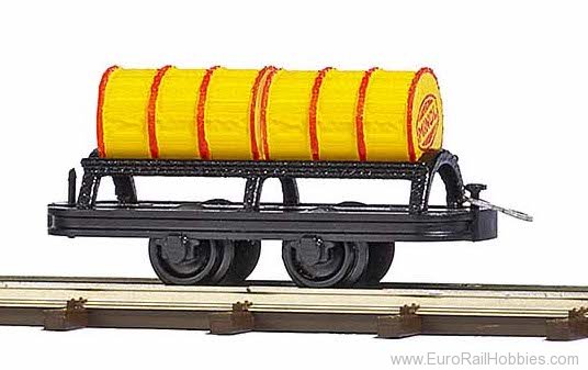 Busch 12239 HO Wagon with 2 oil barrels (HOf Feldbahn)