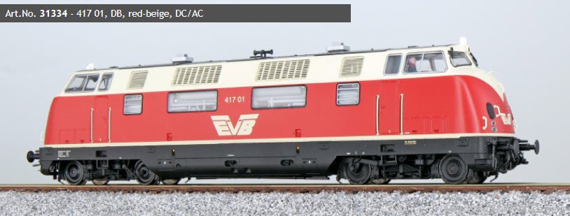ESU 31334 HO Diesel loco, 417 01, EVB, red-beige,