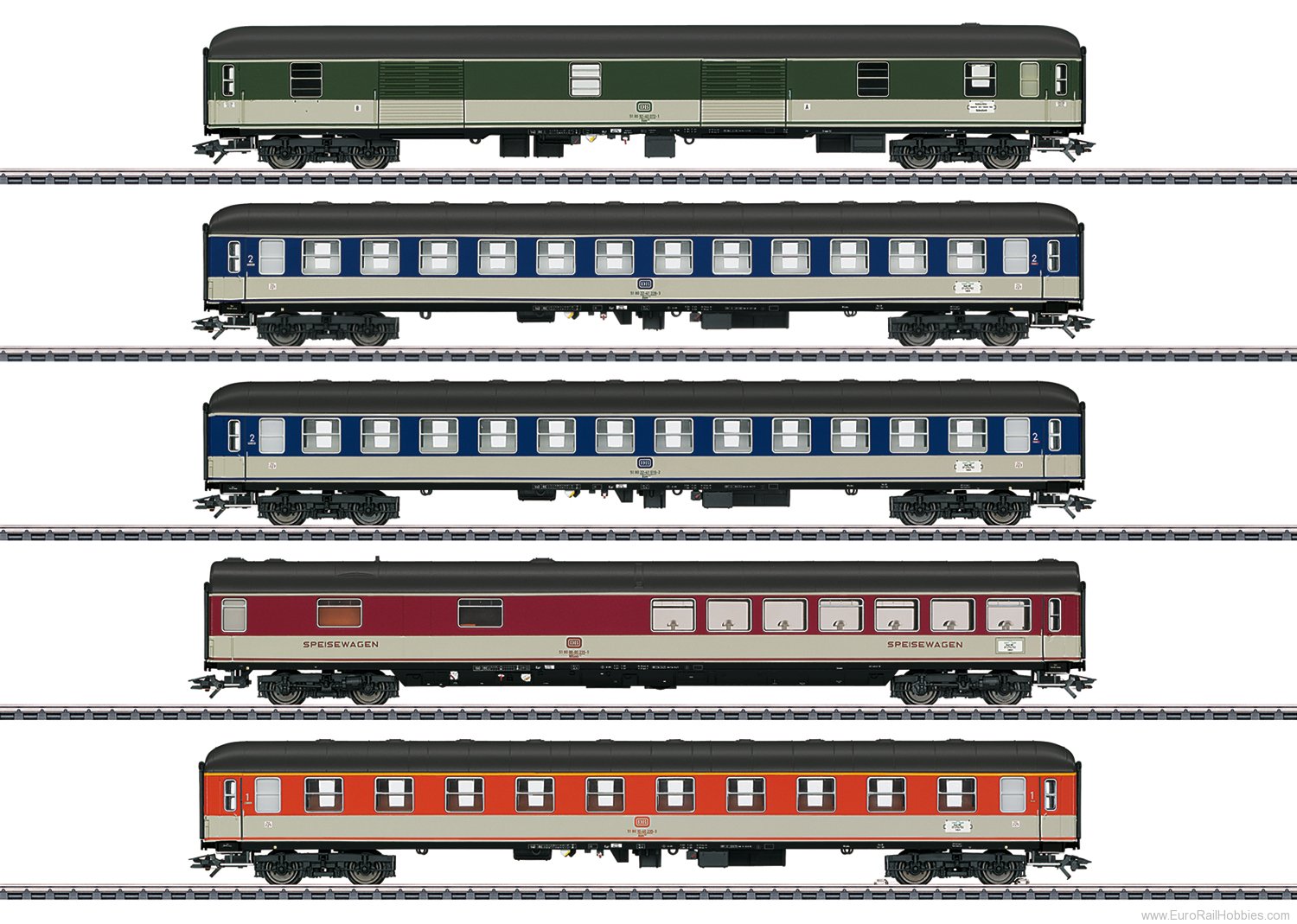 Marklin 43917 HO POP Colors'''' Passenger Car Set, DB,