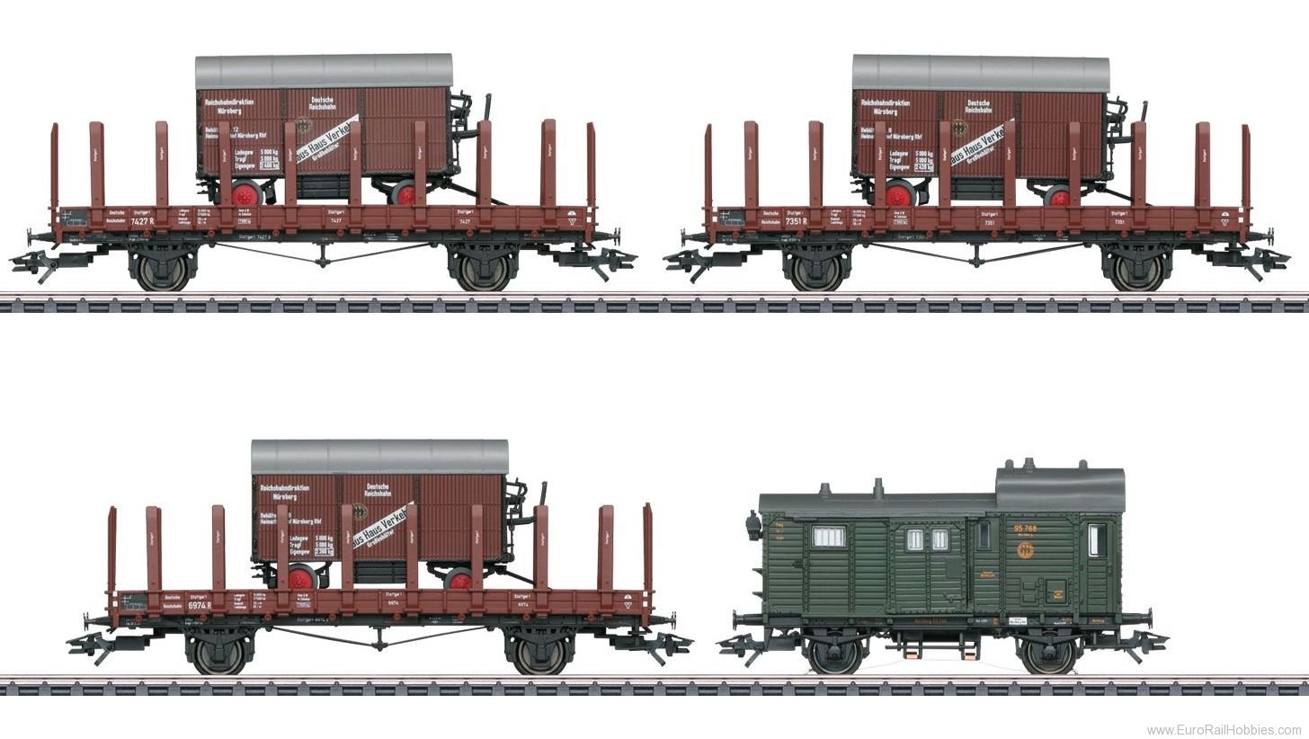 Marklin 48829 HO DRG Stake Car Freight Car Set w. Road