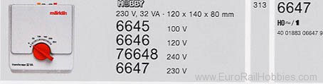 Marklin 6647 HO TRANSFORMER 32 WATT/230 VOLT