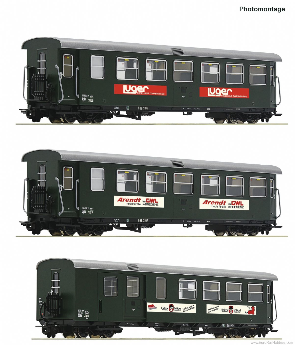 Roco 34034 HOe 3 piece set: Narrow-gauge passenger