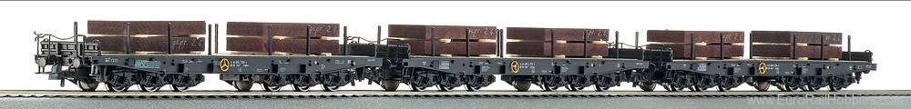 Roco 45947 HO 3-piece set heavy duty flat car of