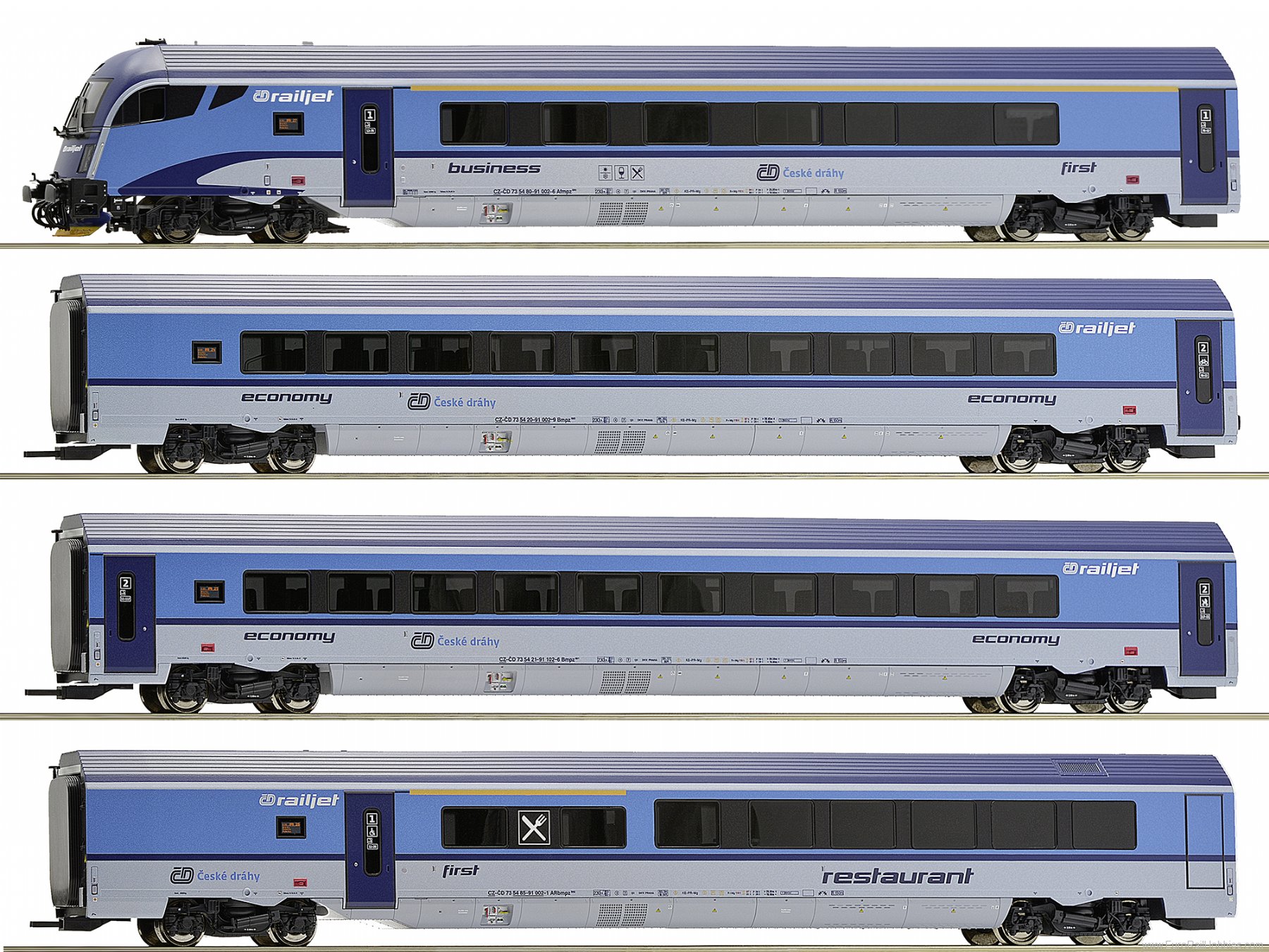Roco 64111 HO 4-piece railjet car consist, CD