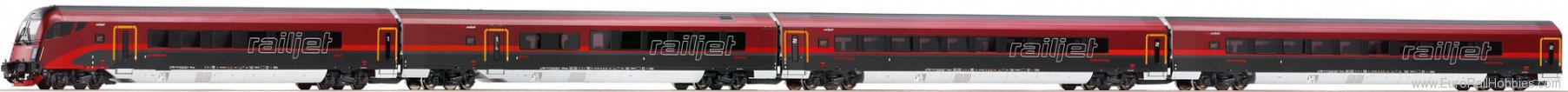Roco 64179 HO OBB 4 Piece Coach Set Railjet RJ 162,