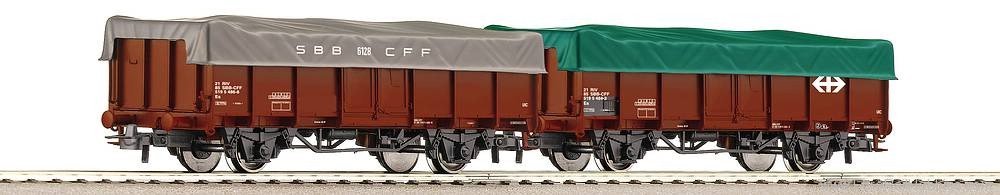 Roco 66032 HO 2-piece set of gondolas with awning,