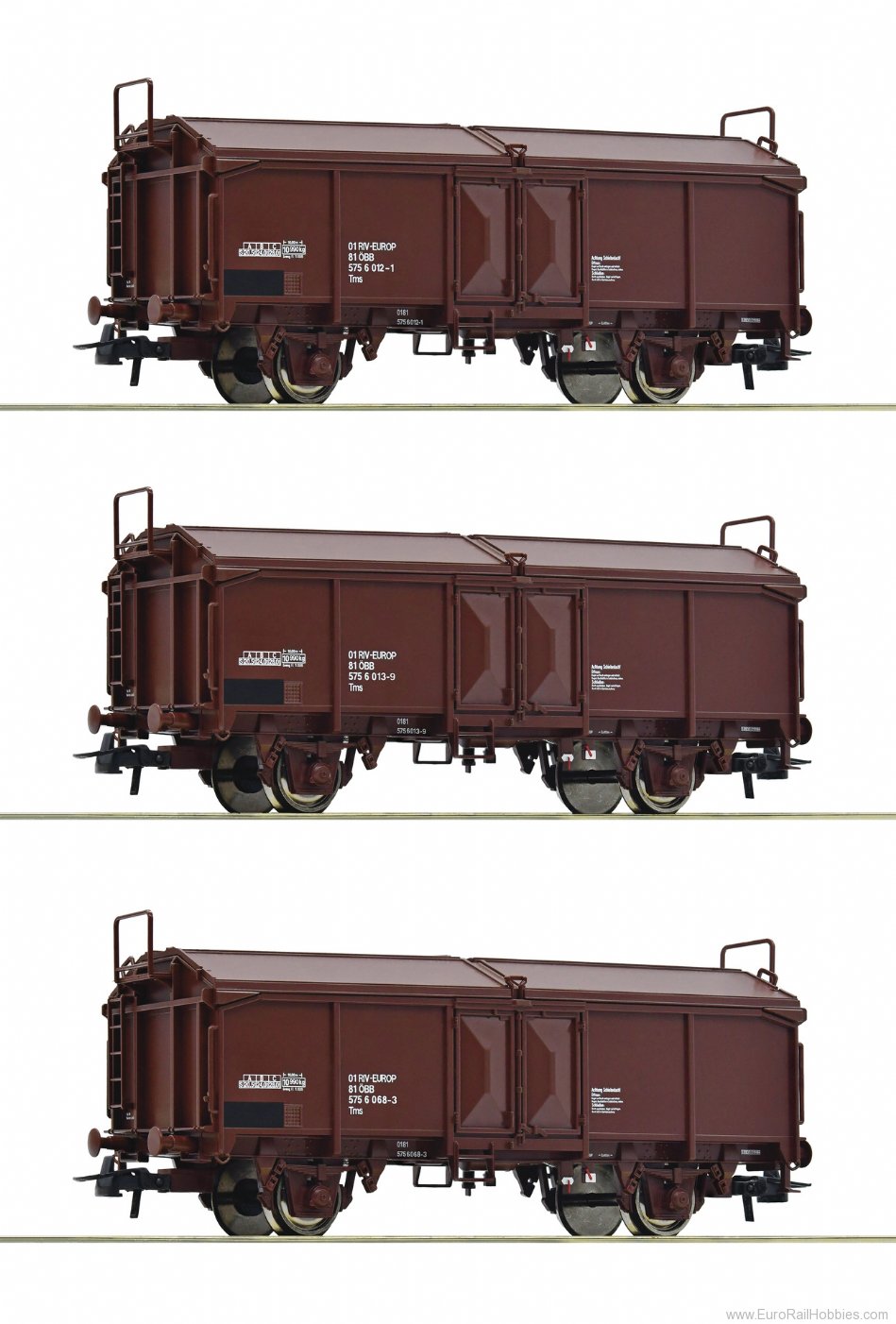Roco 66178 HO ÖBB 3 piece set: Sliding roof wagons