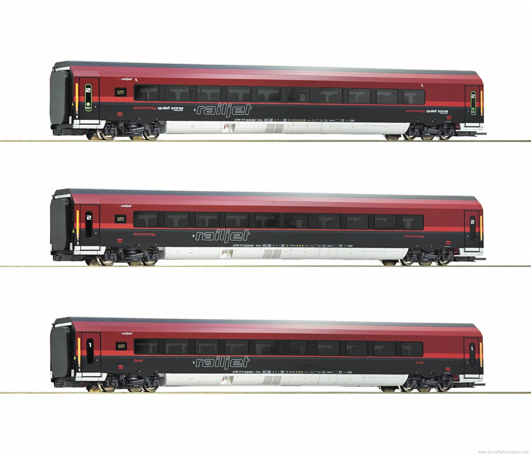Roco 74087 HO ÖBB 3 Piece ''Railjet'' Coach Set