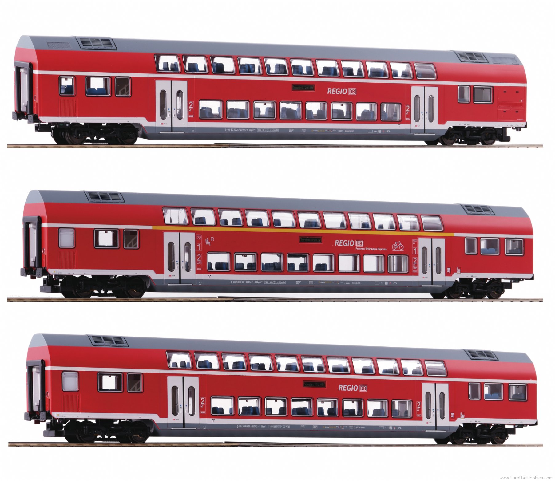 Roco 74137 HO DB AG 3 Piece Bi-Level Coach Set w/Interior