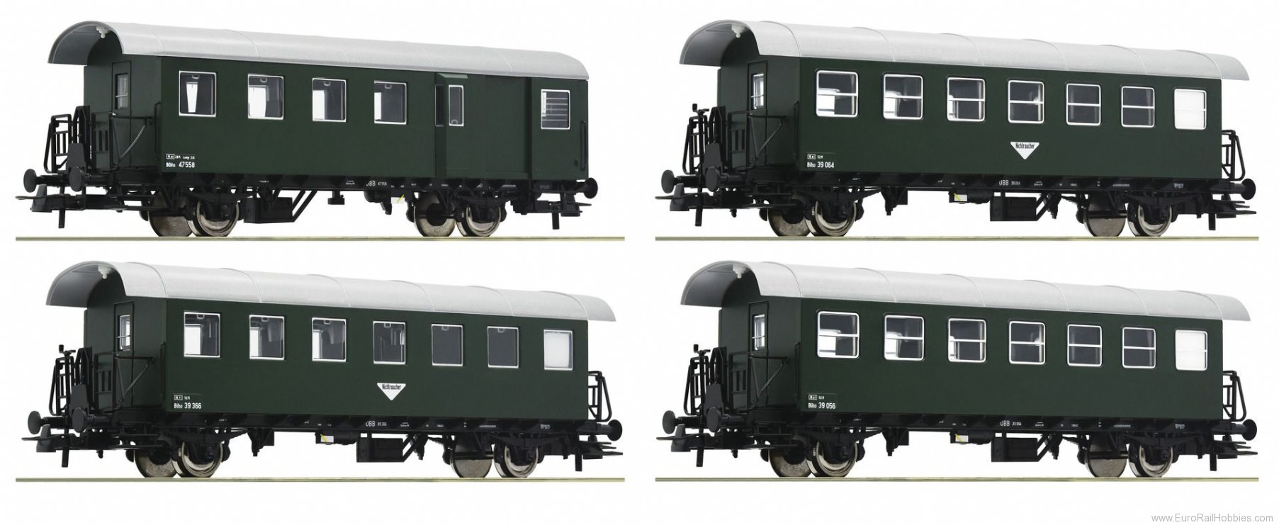 Roco 74162 HO 4 piece set: Ribbed wagon, OBB