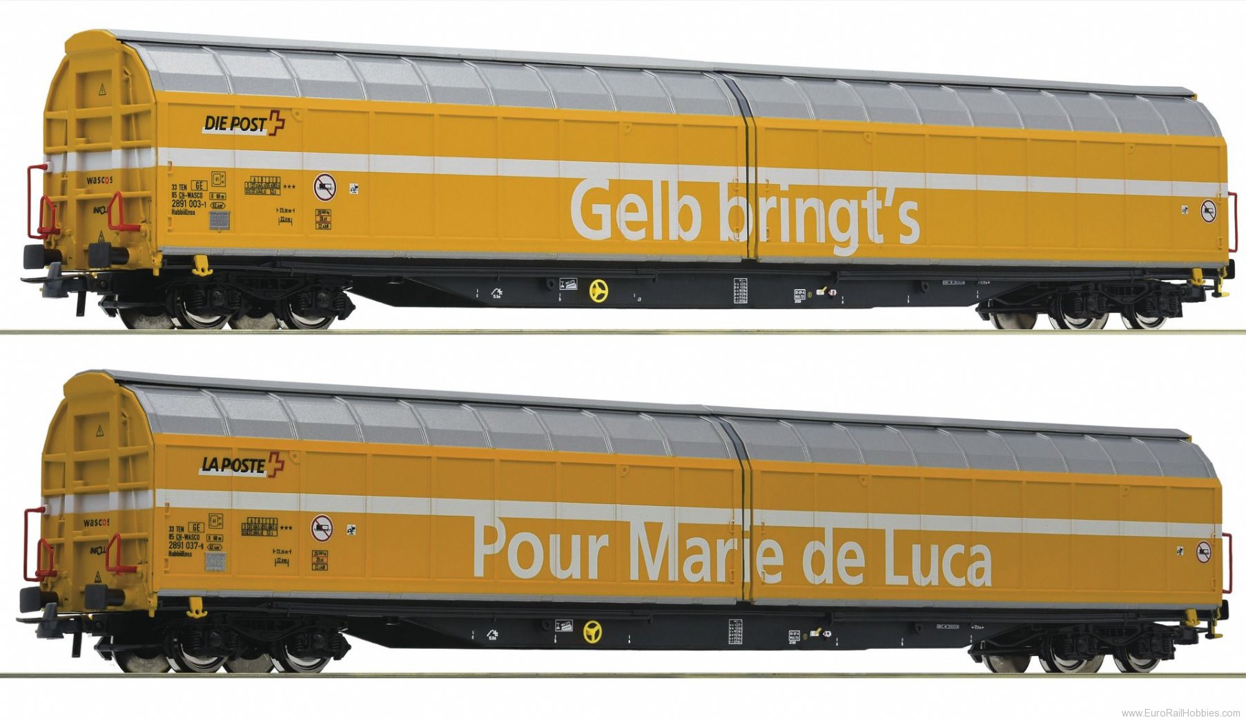 Roco 76087 HO 2 piece set: Sliding wall wagons Post,