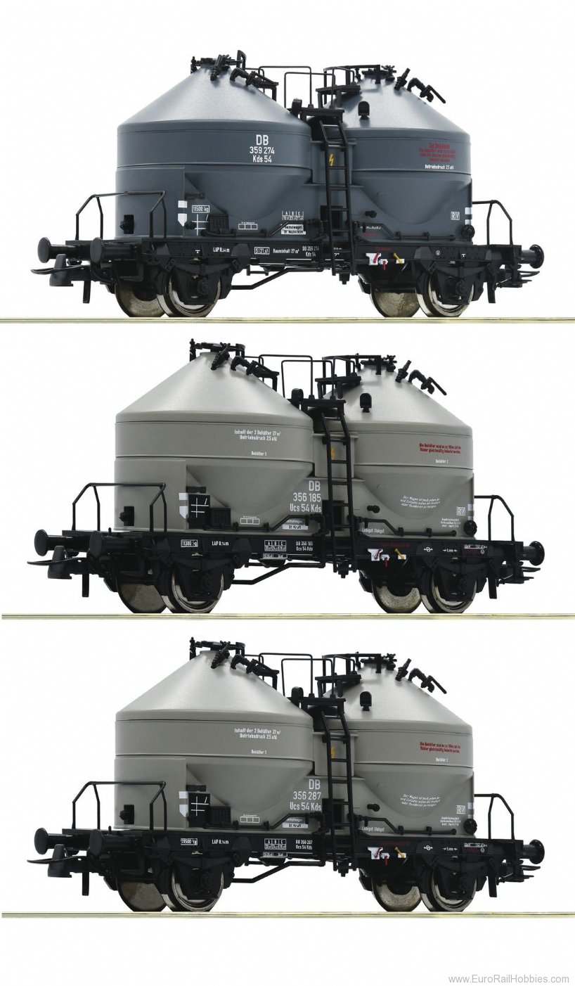 Roco 76093 HO 3 piece set: Silo wagons, DB