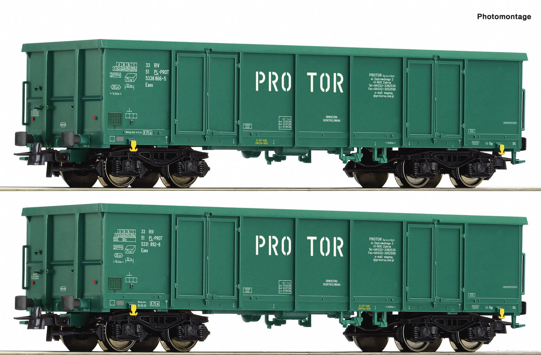 Roco 77032 HO 2-piece set: Open freight wagon, PROTOR